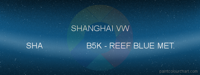 SHA B5K Reef Blue Met. for Shanghai Vw bodywork | PaintColourChart.com